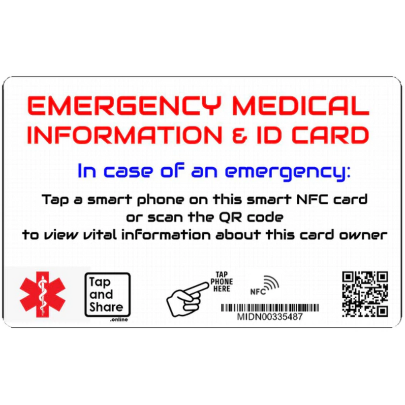 Smart NFC Emergency Medical Alert ID Information Card | Dementia Shop ...